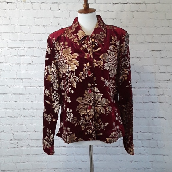 erin london | Jackets & Coats | Vintage Flocked Crushed Gold Red Velvet ...
